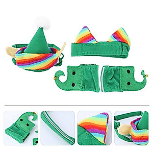 POPETPOP 4Pcs Cat Elf Costume - Cute Cat Christmas Costume Xmas Clothes Green Elf Outfit for Small Pets Cat Costume Accessories