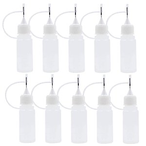 AKOAK 12 Pcs Plastic Squeezable Tip Applicator Bottle,Dropper Bottles with Needle Tip Caps for Glue/Liquid/Oil,Capacity 15ml (White cap)