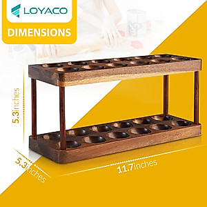 LOYACO Stackable Acacia Wooden Egg Holder Countertop - Stackable Double Layers Egg Rack, 24 Fresh Egg Holder, Durable Space Saving Design, Shop Organization Kitchen Rustic Decor