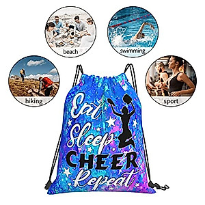 Pinoze Eat Sleep Cheer Repeat Drawstring Backpack Sport Gym String Bag Water Resistant Drawstring Sackpack For Womens