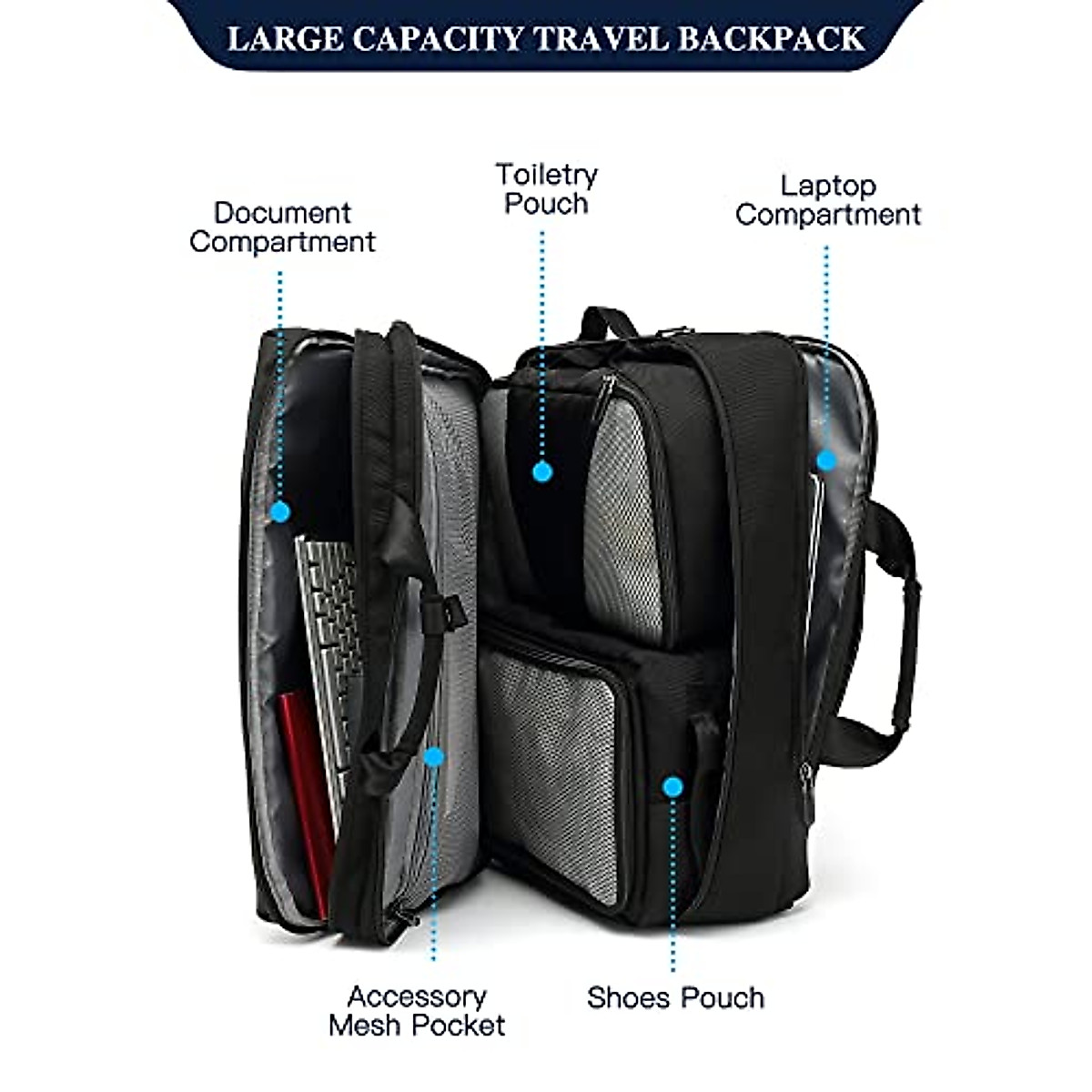 CoolBELL 3 in 1 Travel Backpack 17.3 Inches Laptop Backpack Weekender Casual Daypack Convertible Shoulder Bag Briefcase Water-proof Business Backpack for Men Women (Black)