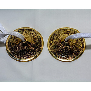 Brass Manjira Instrument Finger cymbal or Hand Cymbals Metal Clapper | METAL MANJEERA PERCUSSION KIRTAN POOJA | Tibetan Tingsha Manjeera Clash Traditional for Indian Music & Tibetan Prayer (Style 1)