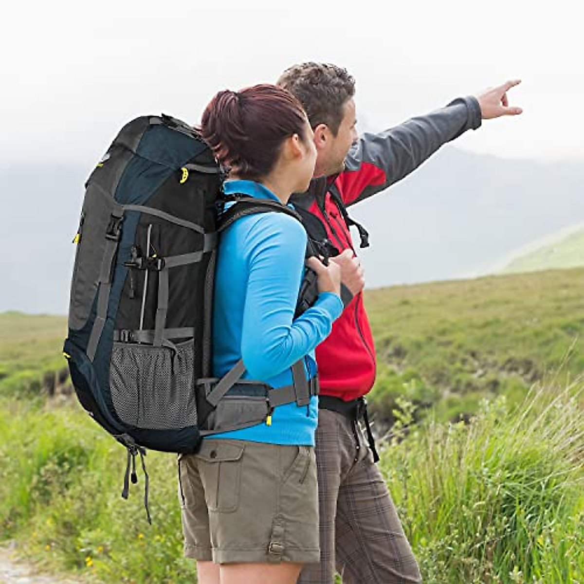 Esup 70L Hiking Backpack Camping Backpack Backpacking Backpack, Mountaineering Backpack with 65L+5L Rain Cover (Dark Blue)