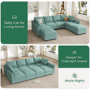 HONBAY Modular Sectional Couch with Storage Modern Modular Couch U Shaped Sectional Sofa for Living Room, Aqua Blue