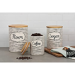 10 Strawberry Street Coffee, Sugar, Flour Kitchen Canister Set, 3 Piece, Everyday Black/White