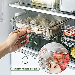 Aomola 4 Pack Refrigerator Organizer Bins - Stackable Fridge Storage Box with Lid, BPA-Free Kitchen Organization Containers Clear, Home Organize for Fruit Vegetable Drinks Food