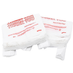 Small Economy "Thank You" T-Shirt Bags - 1/12 BBL - 7"X3.5"X13" - 1000 Bags Bulk - 13 Mic - White - For Retail, Groceries, Merchandise, Convenience Store, Supermarket, Restaurant