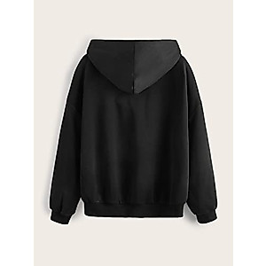 Milumia Girl's Cute Hoodie Heart Print Pocket Front Sweatshirts Drop Shoulder Casual Pullovers for Kid's Fall Outfits A Black