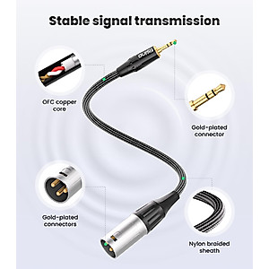 tisino 3.5mm to XLR Balanced Cable Adapter, Gold-Plated 1/8 inch Mini Jack Aux to XLR Male Mono Audio Cord for Cell Phone, Laptop, Speaker, Mixer - 1ft