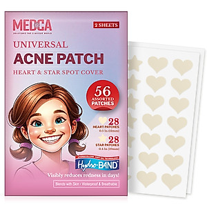 MEDca Acne Patches for Face - Hydrocolloid Bandages (56 Count) Pimple Patches for Face in Hearts & Stars, Acne Spot Treatment Care for Face & Skin Spot Patch Conceals Zits, Acne and Blackheads
