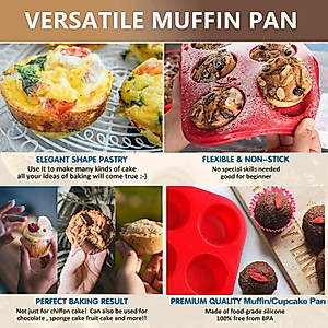 Silicone Muffin Pan 6 Cup, European LFGB Silicone Cupcake Baking Pan - Set of 2, Non-Stick Muffin Tins, LFGB Approved Egg Muffin Tray, Food-Grade Muffin Molds