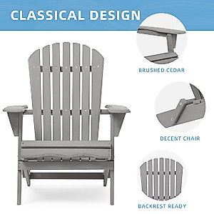 Mederra Wooden Folding Adirondack Chair Set of 2, Half Pre-Assembled Lounge Chair for Outdoor Patio Garden Backyard Deck Pool Beach, Grey