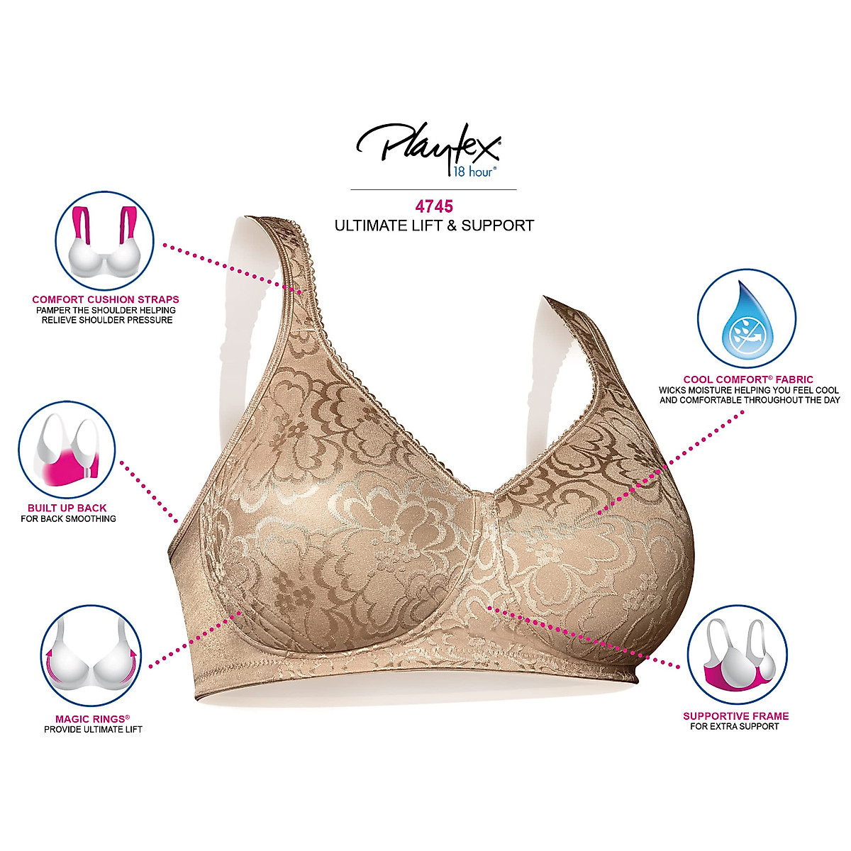 Playtex Women's 18 Hour Ultimate Lift & Support Wireless Bra US4745