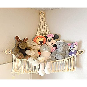 Stuffed Animal Hammock Macrame - Toy Hammock for Stuffed Animals - Stuff Animal Organizer Corner Storage Hanging Fringe - Stuffed Animal Display Holder Net Tassels for Nursery Décor