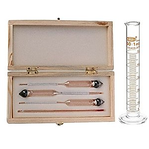 BioRing Alcohol Hydrometer 0-100% Accurate Meter for Whiskey Moonshine Distill Test Jar (Wood Box+Glass jar)
