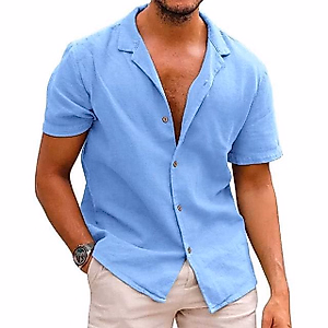 Lastesso Mens Casual Button Down Shirts Men's Beach wear Clothing Hawaiian Shirt for Men Big and Tall Mens Clothing Big and Tall Tshirts Shirts for Men Blue S