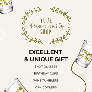 Drunk In Love and Just Drunk Bachelorette Party Shot Glasses, Set of 12, 11 Pink Just Drunk and 1 Gold Drunk In Love Shot Glass, Perfect Bachelorette Party Decorations and Brides Maid Gifts