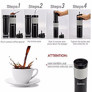 Sisitano 2in1 Travel French Press Coffee Maker, Portable 11.8 oz Tumbler Coffee French Press for Ground Coffee & Tea Leaves; Iced Coffee, Cold Brew Tea, Coffee Mug for Trips, Camping, Work & School