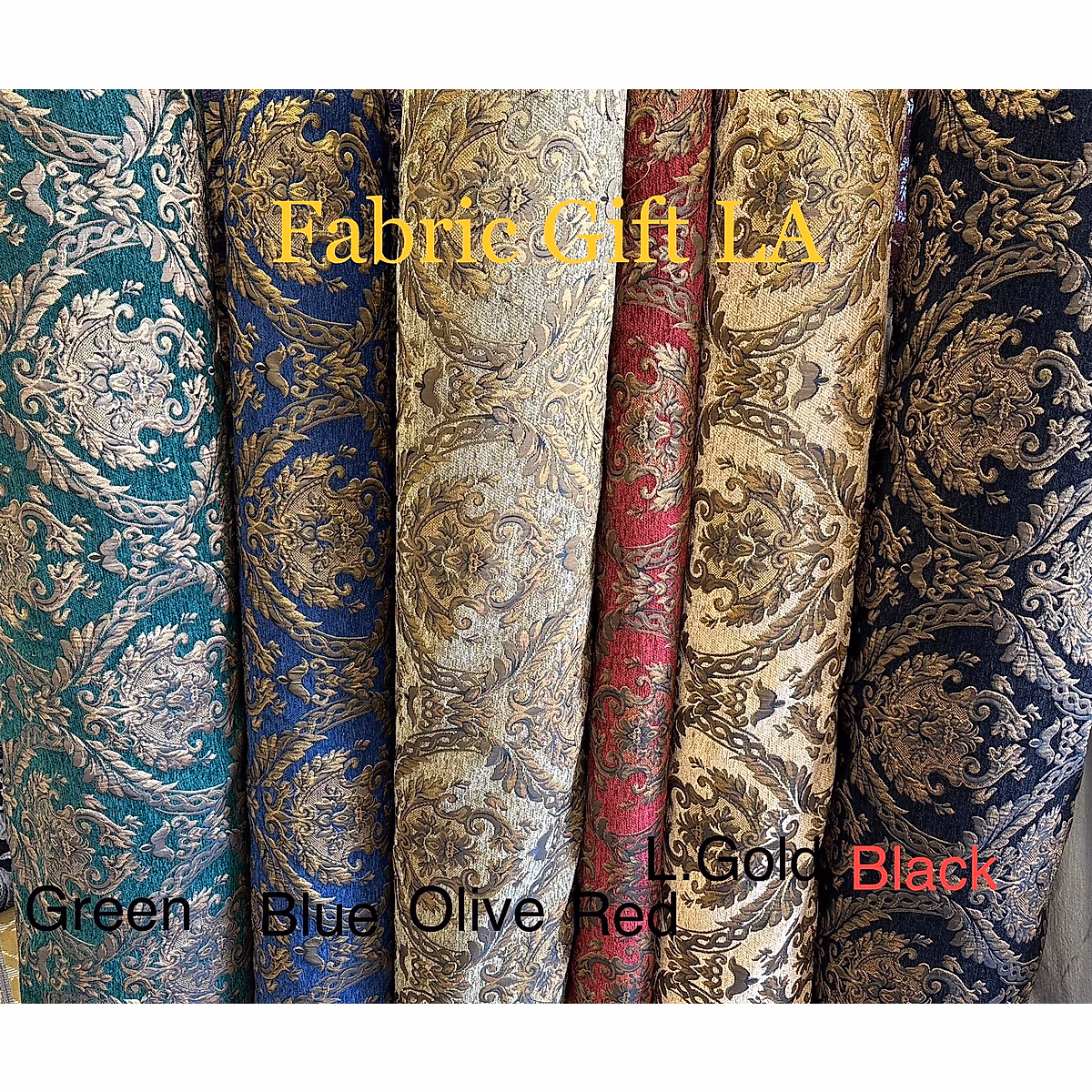 Damask Tapestry Chenille Fabric - Upholstery Fabric, L.Gold - 60" Width - Sold BTY