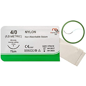 4-0 Sterile Suture Threads with Needle (24 PK Nylon) - Camping Survival Demo, Military Tactical Drill, Clinic Rotation Suturing, First Aid Travel Safety, Taxidermy, Veterinary Use