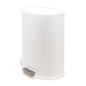 QUALIAZERO 50L/13Gal Heavy Duty Hands-Free Stainless Steel Commercial/Kitchen Step Trash Can, Fingerprint-Resistant Soft Close Lid Trashcan, 13Gal, D Shape, Matte White