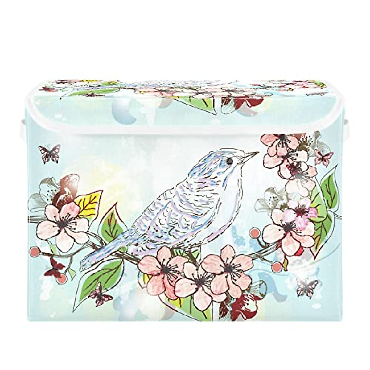 RunningBear Spring Bird Large Storage Bins with Lid Collapsible Storage Bin Cube Basket Organizer Larger Storage Cubes for Clothes Towels Magazine