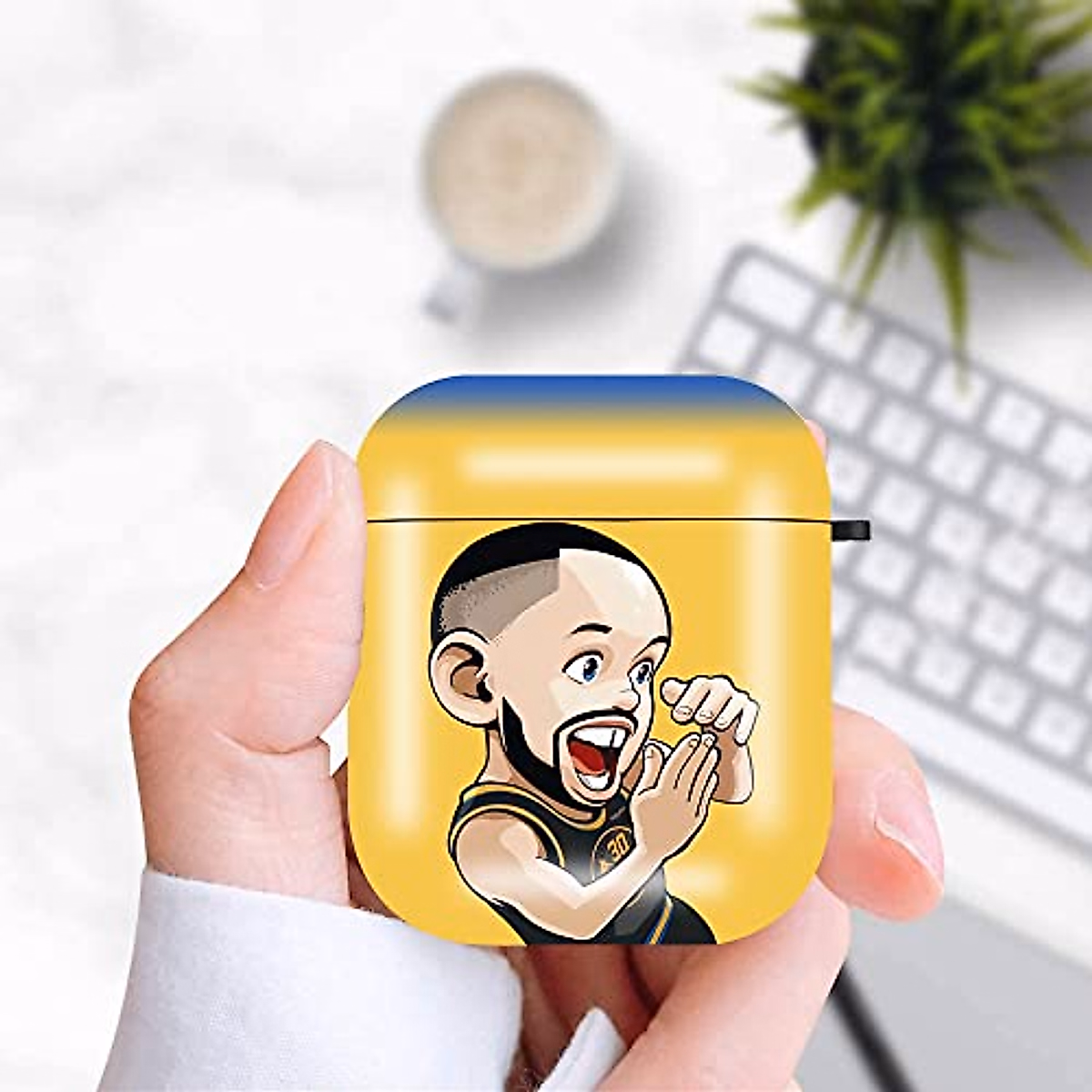 Airpods Case,Onewly Basketball Cartoon Case for Airpods with Keychain,Shockproof Case Compatible with Airpods 2/1 for Women and Man(Curry)