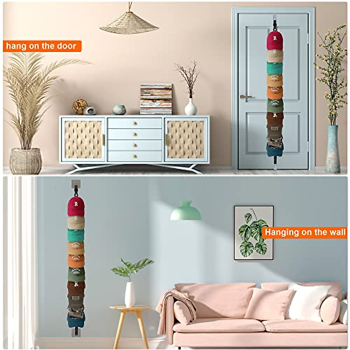 Hat Rack for Baseball Caps Hat Organizer Holder for Over The Door &Wall , 20 Clips Holds Up to 20-40 Caps, Hat Storage for Closet, Baseball Cap Rack for Wall Hanger, for Winter Beanie & Accessories