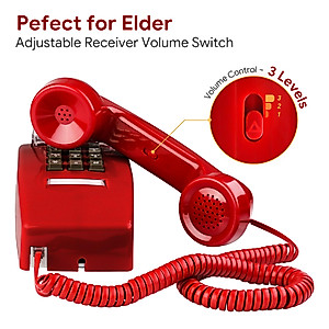 Retro Wall Phones for Landline with Mechanical Ringing Classic Corded Telephone Wall Mounted with Indicator Waterproof Old Style Phone for Home Hotel and Office