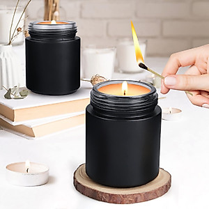 Furnido 6 Pack 8 oz Black Round Glass Jars,Empty Glass Cosmetic Containers with Plastic Wood Grain Lid,Inner Liners for Lotion,Powders,Ointments,Storage Creams,Candle Making