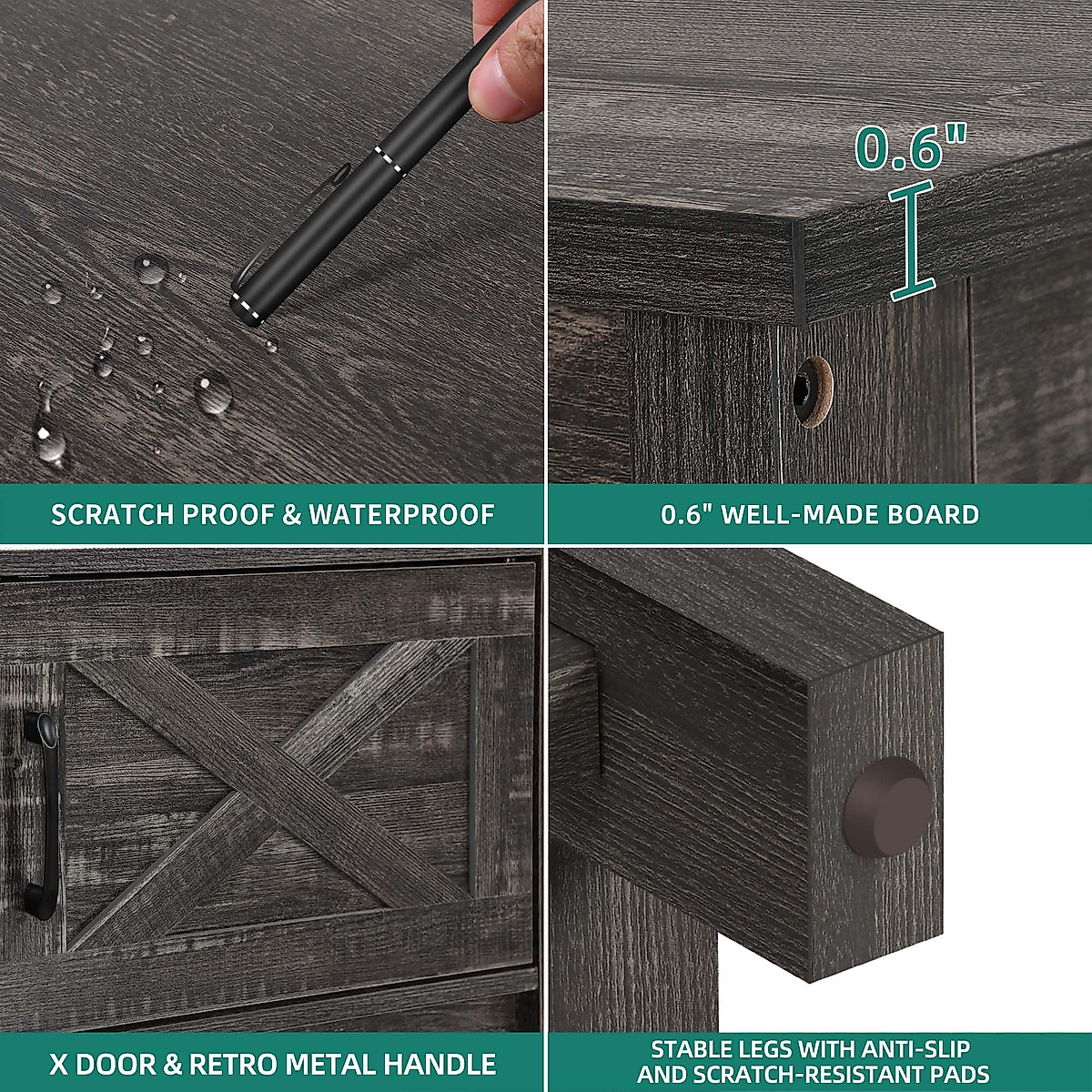 YITAHOME Farmhouse TV Stand with LED Light and Power Outlet, TV Media Console for up to 40 Inch TV, Rustic Entertainment Center Table TV Cabinet for Living Room, Dark Grey, 35'' Wide