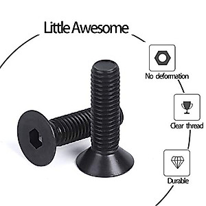 L-A M6-1.0x20mm 10.9 Carbon Steel Countersunk Head Hex Socket Screw Flat Countersunk Hex Socket Bolts Screws （25 Pcs）