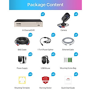 ZOSI 8CH 3K Lite Home Security Camera System Outdoor Indoor,AI Human/Vehicle Detection,Night Vision,H.265+ 8 Channel 5MP Lite Video DVR with 4pcs 1920TVL 1080P Weatherproof CCTV Cameras,(NO HDD)