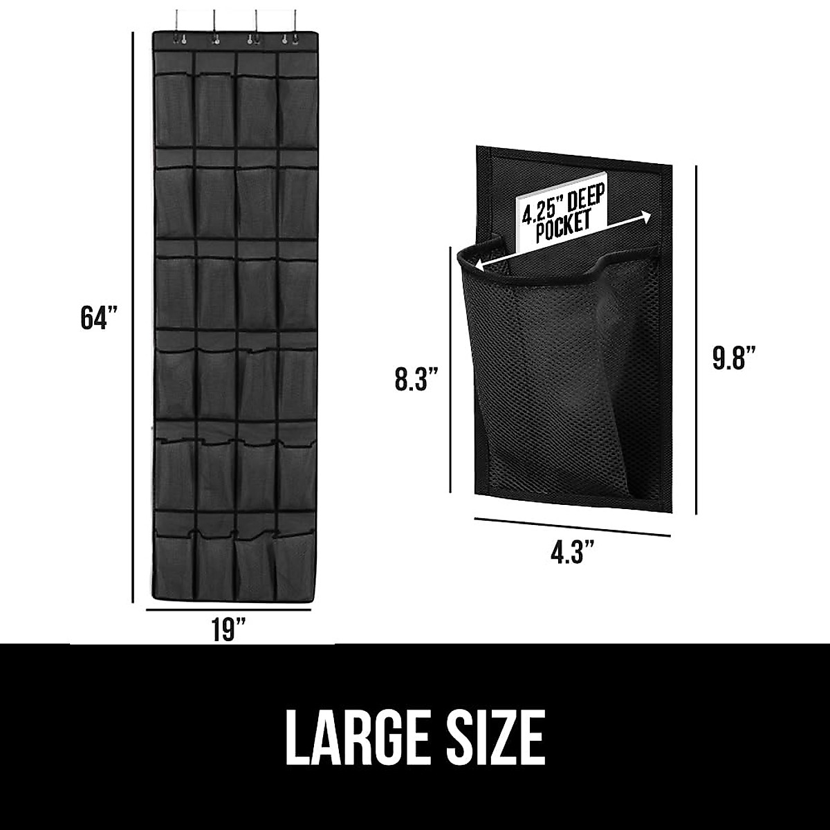 Gorilla Grip Shoe Holder Rack for Over the Door, 24 Mesh Pockets Hold up to 40 Pounds, Back of Closet Organizer, Behind Door Hanger, Nonslip Holders, Shoes, Sneakers and Home Accessories, Black