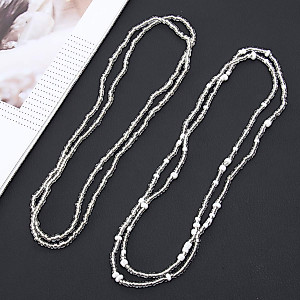 Happyyami 2Pcs Waist Beads Boho African Belly Chain Pregnancy Beach Body Chain Summer Bikini Jewelry for Woman Girl (Silver White)