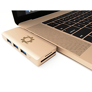 NOV8Tech USB C Hub Gold 6in2 Slim Adapter for MacBook Air M1 2018-2022, Pro M1 2016-2022, Mini Docking station Thunderbolt 3 100W Power Delivery, USB C Data & 3X USB 3.0 Ports, Micro SD/SD Card Reader