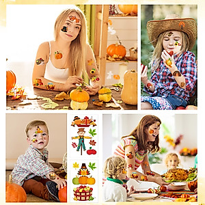 Ferraycle 292 Pcs Fall Temporary Tattoos for Kids Thanksgiving Fake Tattoos Kids Autumn Tattoo Stickers for Kids Pumpkin Turkey Maple Santa Temporary Tattoos for Christmas Teens Theme Party Supplies