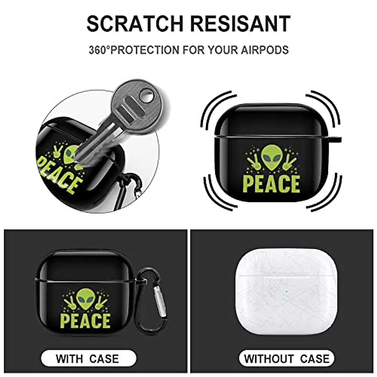 Alien Peace UFO Printed Bluetooth Earbuds Case Cover Compatible for Airpods 3 Protective Storage Box with Keychain