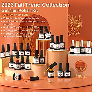 modelones 20 Colors Gel Nail Polish Kit- Fall Winter 24 Pcs Gold Orange Gel Polish Set Yellow Brown Soak Off Nail Polish Kit with Bond Primer Glossy& Matte Top Base Coat DIY Nail Art