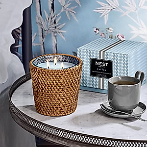 NEST Fragrances Driftwood & Chamomile Scented 3-Wick, Long-Lasting Candle for Home with Rattan Sleeve, 21 Oz
