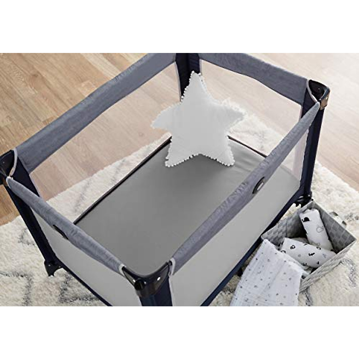 American Baby Company 3 Pack Fitted Pack N Play Playard Sheet 27" x 39", Soft Breathable Neutral 100% Cotton Jersey Pack and Play Sheet, Gray Star/Zigzag, for Boys and Girls, Fits Most Mini Crib