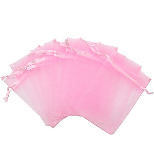 100Pcs Sheer Organza Bags 3x4 Inches Drawstring Jewelry Mesh Pouches Gift Bags for Wedding Party Christmas Gifts Festival Gift Candy Bags, Pink