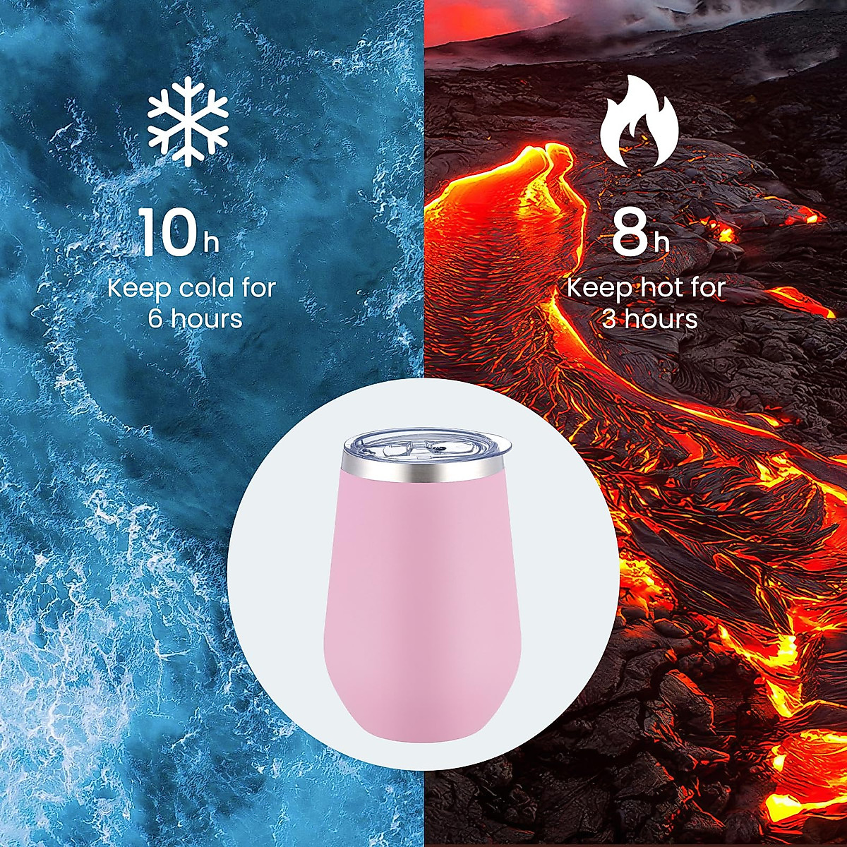 MEWAY 12oz Insulated Wine Tumbler with Press-In Lid, Double Wall Vacuum Stainless Steel Travel Tumbler with Straw,Travel Cup for Coffee and Drinks, Gift for Woman Under 10 dollars(Pink,1)