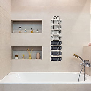 Wall Mount Metal Wire Towel Storage Shelf Organizer Rack Holder with 9 Compartments, Shelves for Bathroom Towels Towel Rack Holder Wall Mount Towel Holder Towel Rack Towel Rack Organizer Brown