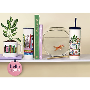 Kate Spade New York 16 Ounce Insulated Travel Mug, White Plastic Double Wall Tumbler, Thermal Cup for Coffee or Tea, Bookshelf
