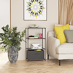 Iwaiting Outdoor 4 Tier Closet Organizers and Storage, Clothes Storage Organizer with 1 Drawer, Practical Storage Shelves for Storing Clothes, Bag and Other Items (Grey)