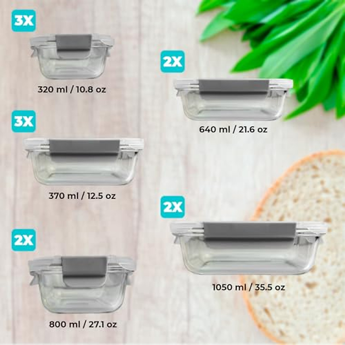NINJAMO 24 Piece Glass Microwave Dishwasher Safe Storage Prep Meal Containers with Lids Leak Proof (Gray)