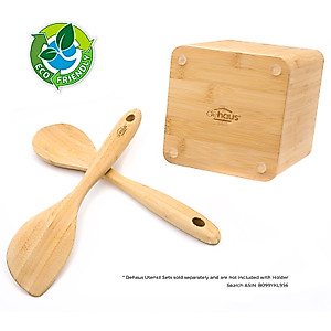 Dehaus® Stylish Large Bamboo Utensil Holder - Premium Wooden Kitchen Utensil Organizer - Utensil Caddy for Countertop - Counter Storage Crock for Cooking Spoon, Spatula, Silverware or Flatware