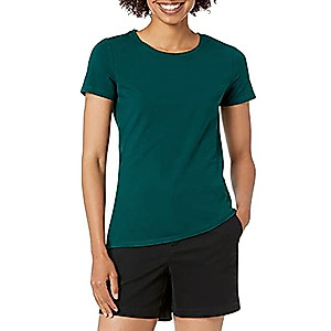 Amazon Essentials Women's Classic-Fit Short-Sleeve Crewneck T-Shirt, Pack of 2, Dark Green/Powder Blue, X-Small