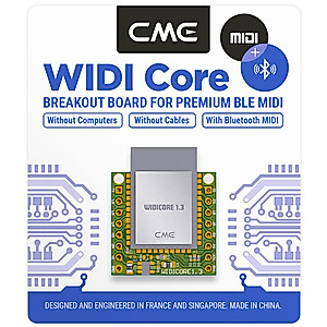 CME WIDI Core - Smart (BLE) breakout board that implements premium MIDI over Bluetooth Low Energy as developed by CME with onboard PCB antenna and populated pin header